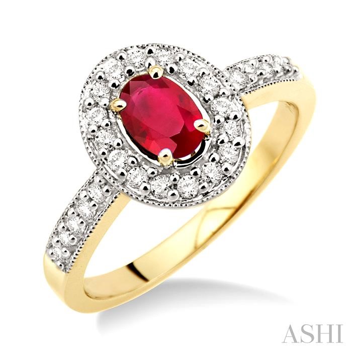 OVAL SHAPE GEMSTONE & HALO DIAMOND RING - 40532VCFRTZWG