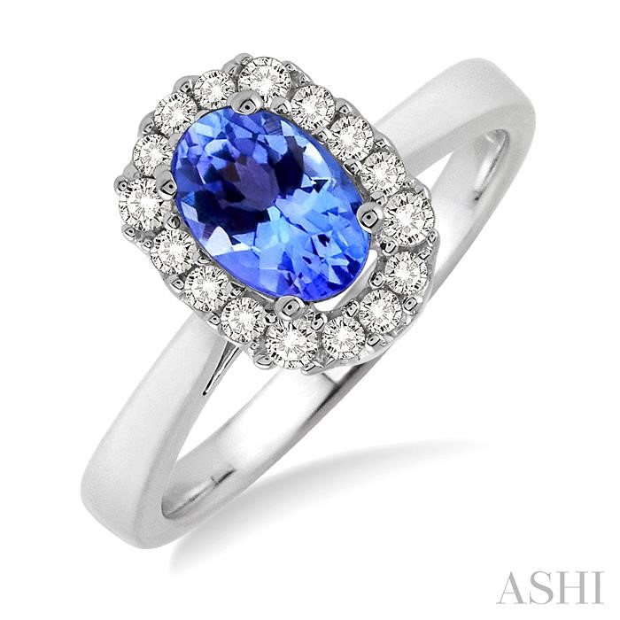 OVAL SHAPE GEMSTONE & HALO DIAMOND RING - 40532VCFRTZWG